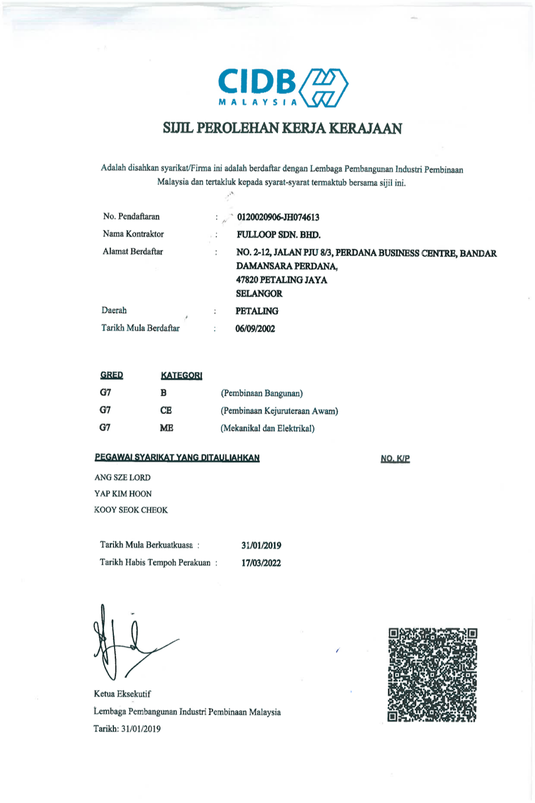 Certifications | Fulloop Sdn Bhd | Electrical Engineering Specialist ...