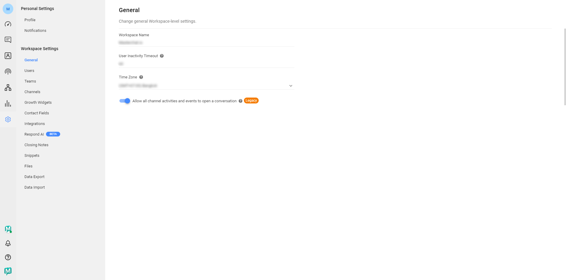Workspace Settings: General
