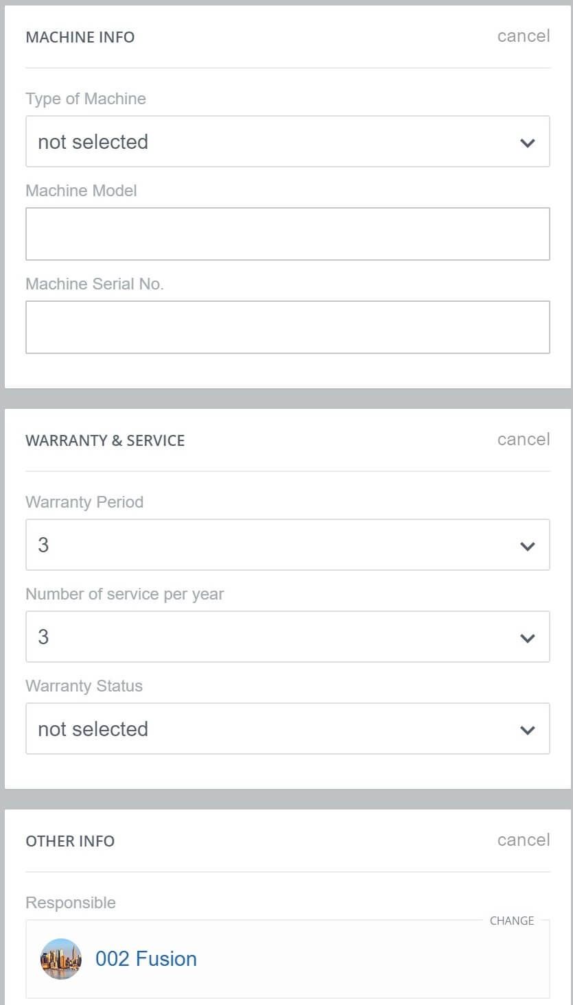 Machine / Equipment maintenance, warranty & servicing tracking software